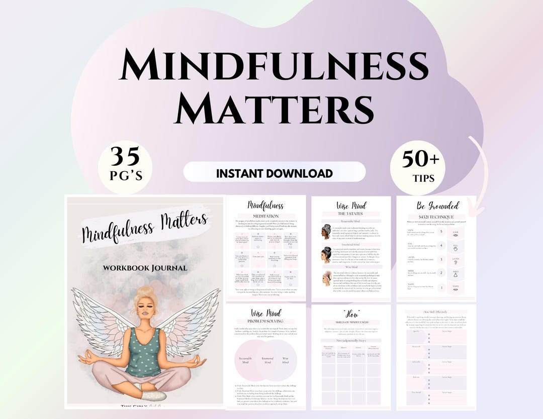 Mindfulness Therapy Worksheets Printable Stress Relief Tools Mental ...