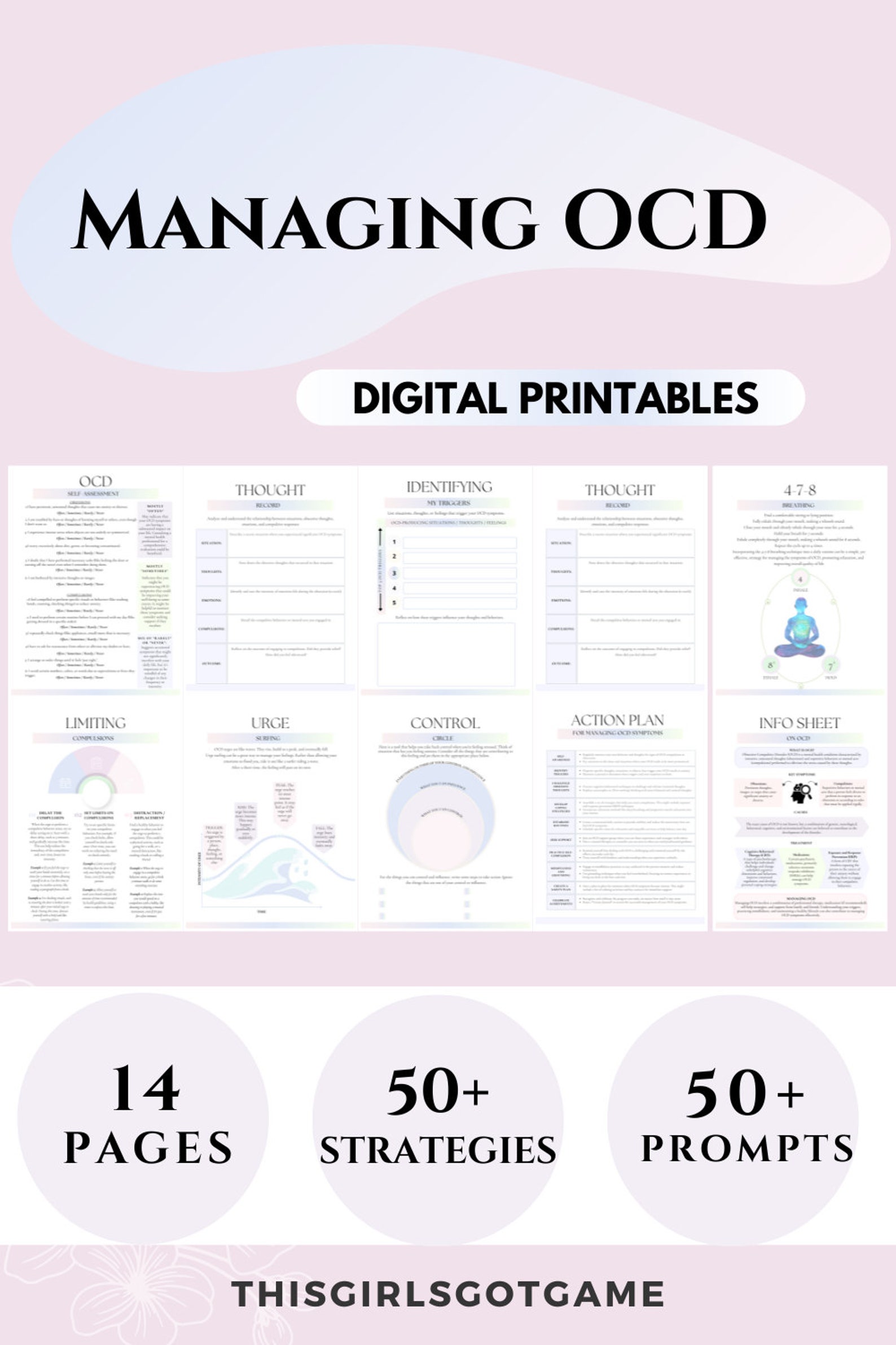 OCD Therapy Worksheets Anxiety Coping Skills Exercises CBT Workbook ERP ...