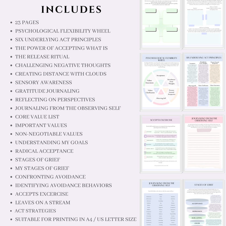 ACT Therapy Workbook Acceptance ACT Worksheets Resources Acceptance ...