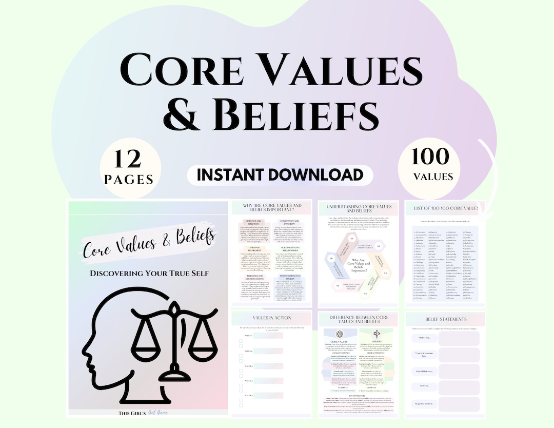 Core Beliefs and Values Worksheets CBT Workbook Values Exploration ...