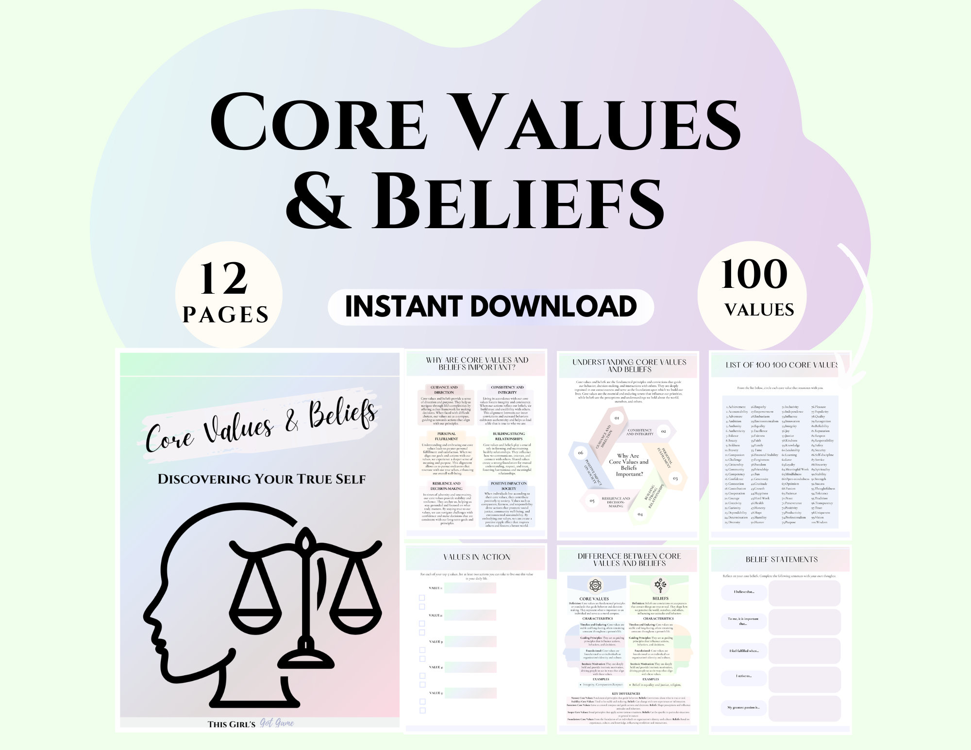Core Beliefs and Values Worksheets CBT Workbook Values Exploration Therapist Tools Counseling ...