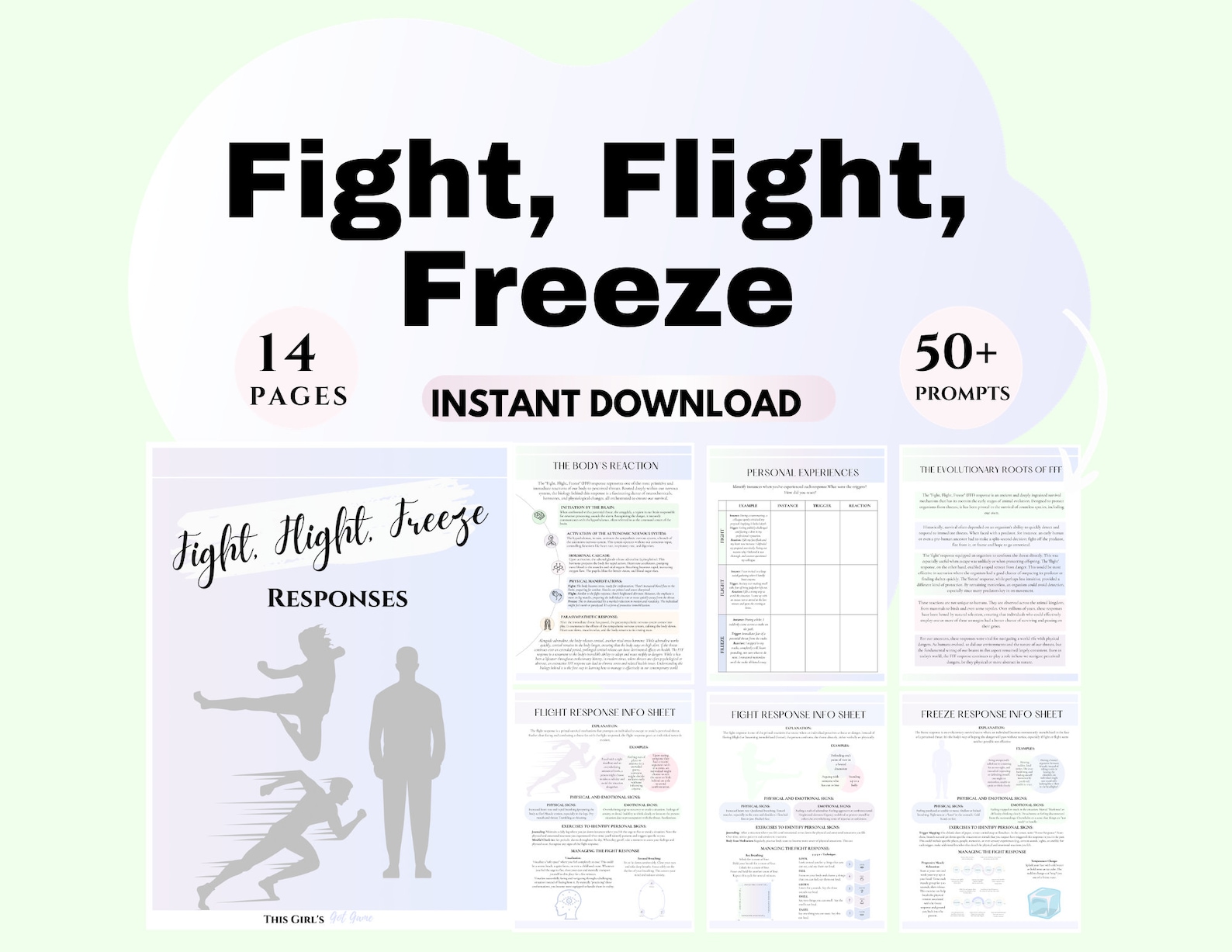 Fight Flight Freeze Workbook FFF Worksheets Self Awareness Journal Mental Health Resource ...
