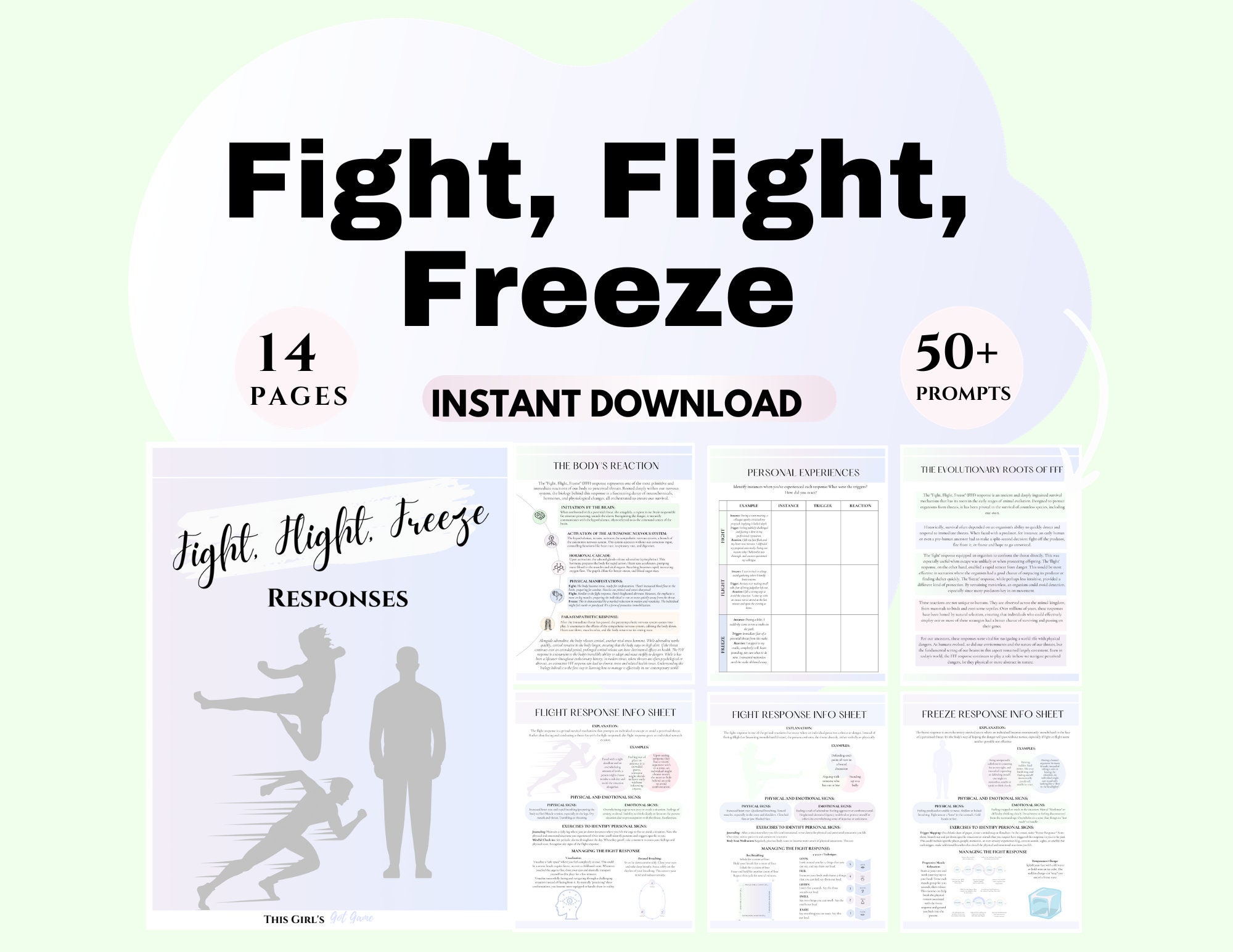 Fight Flight Freeze Workbook FFF Worksheets Self Awareness Journal Mental Health Resource ...