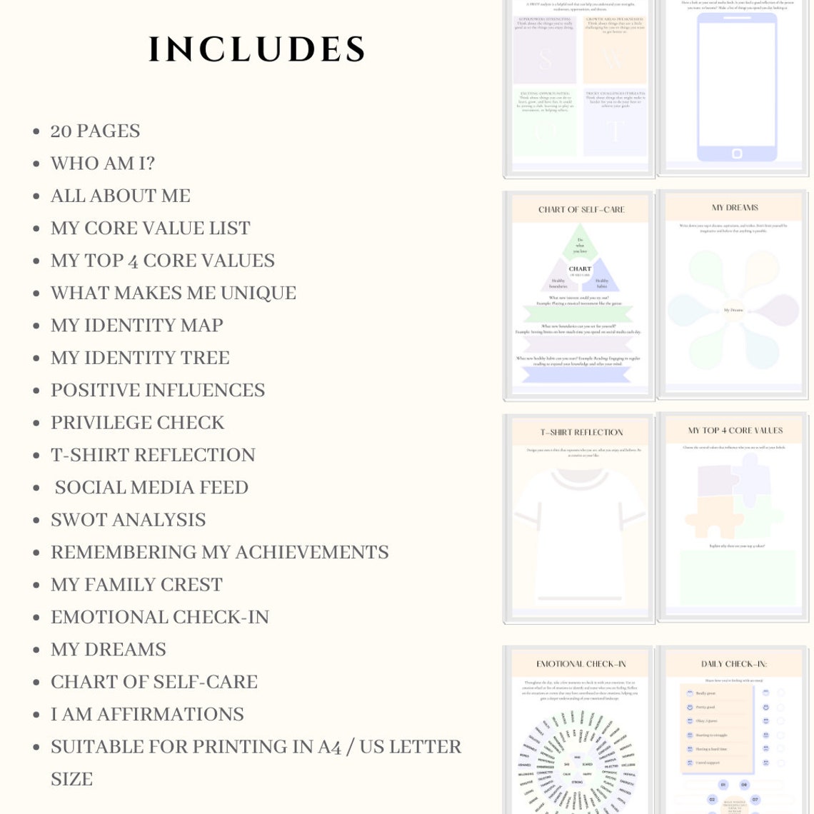 Teen Discovery Identity Journal Core Values Worksheets Kids - Etsy