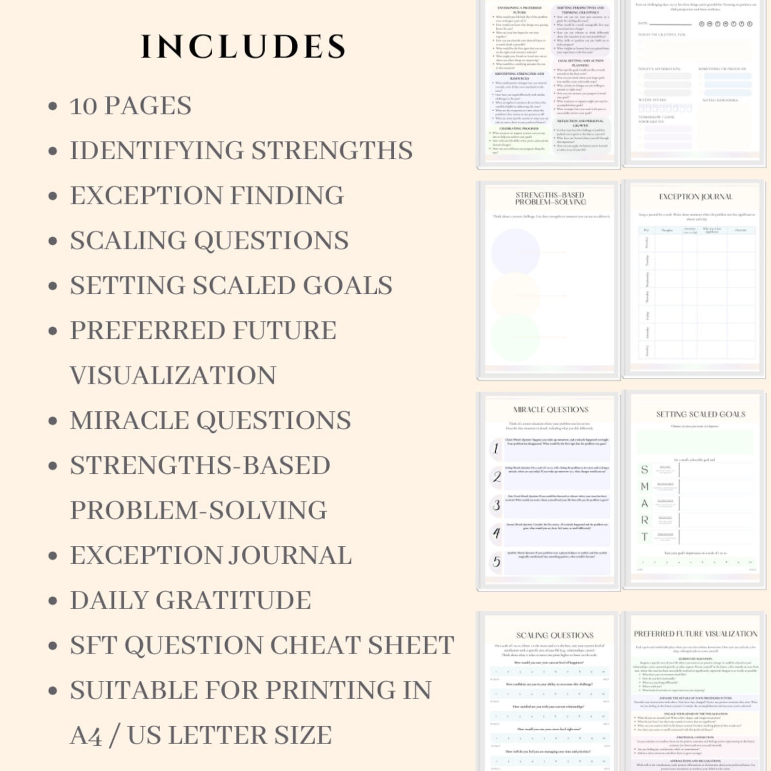 Solution-focused Printables SFBT Cheat Sheet Therapist Questions Client ...