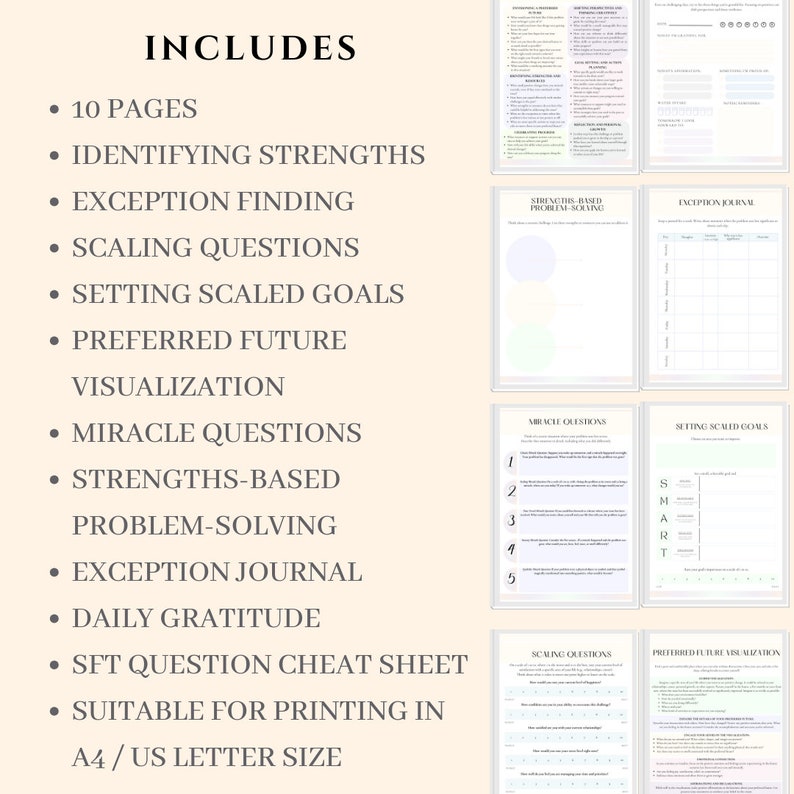Solution-focused Printables SFBT Cheat Sheet Therapist Questions Client ...