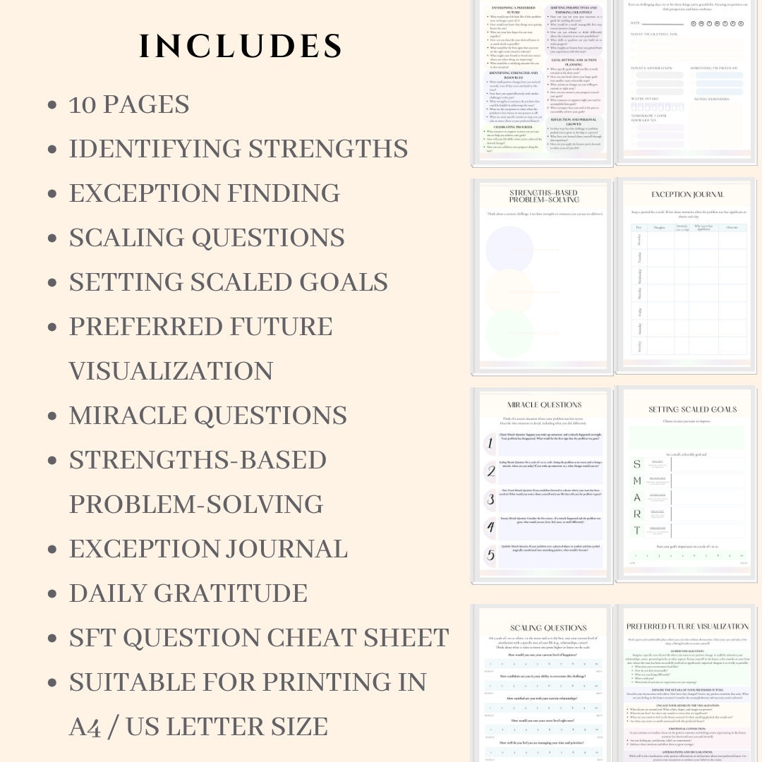 Solution-focused Printables SFBT Cheat Sheet Therapist Questions Client ...