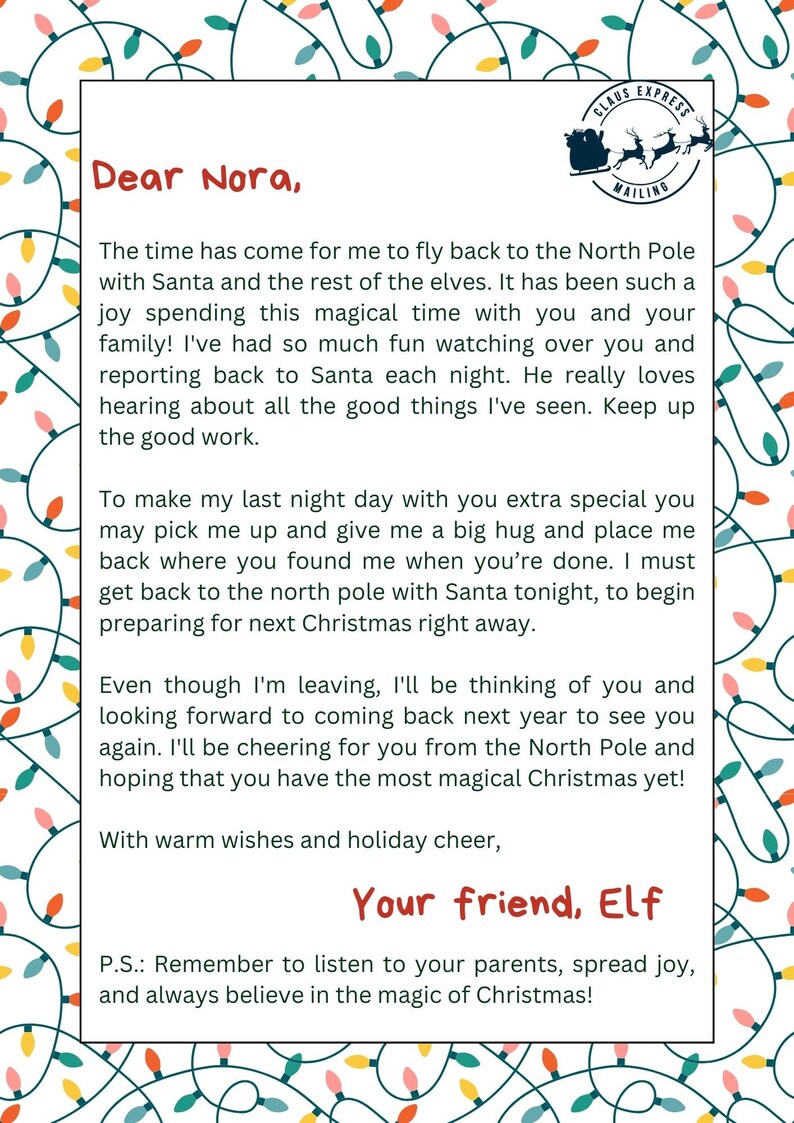 Customizable Printable, Hello and Goodbye Elf Letters, 8.5x11 Letter ...