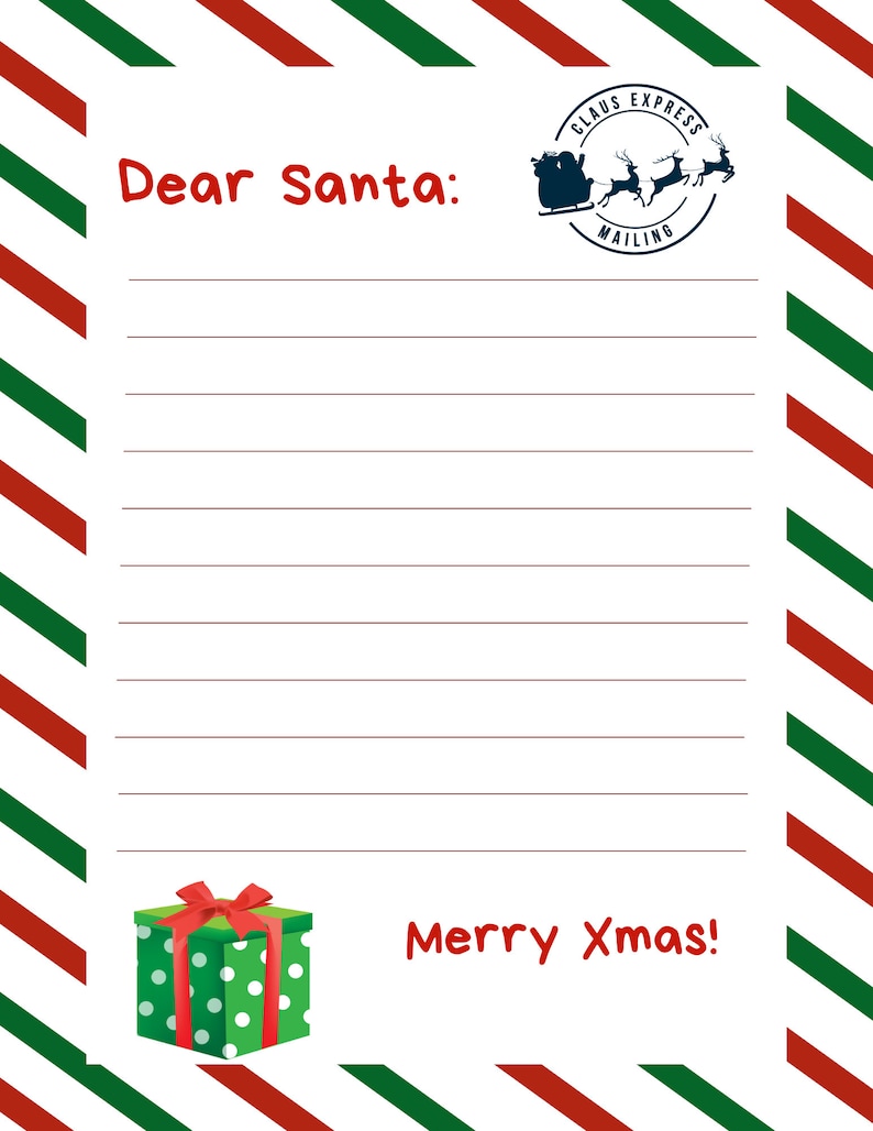 Letter to Santa - Dear Santa, Instant Printable Digital Download - Etsy
