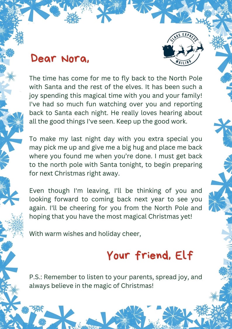 Customizable Printable, Hello and Goodbye Elf Letters, 8.5x11 Letter ...