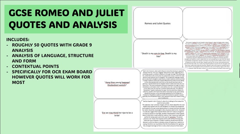 GCSE Romeo and Juliet Grade 9 Quotes and Analysis - Etsy