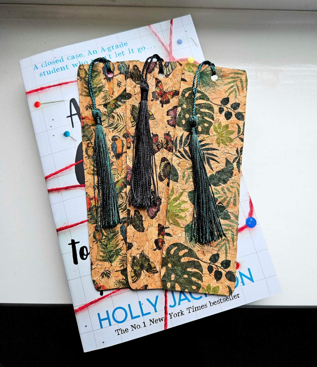 Leather Bookmark, Tropical Themed Bookmark, Faix Leather Cork Leather ...