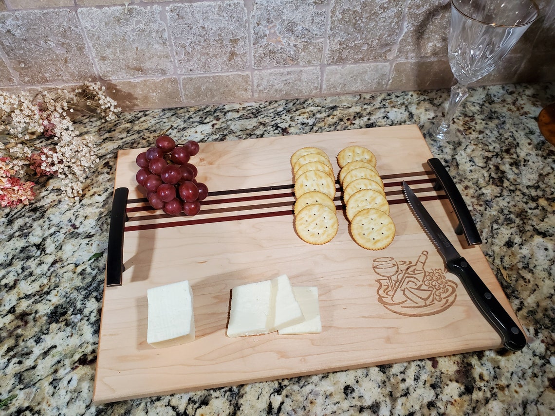 Wood Charcuterie Board With Handles; Hard Wood Maple, With Purpleheart ...