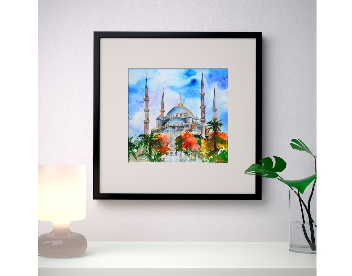 Painting Architecture Turkey Istanbul Blue Mosque Attractions - Etsy