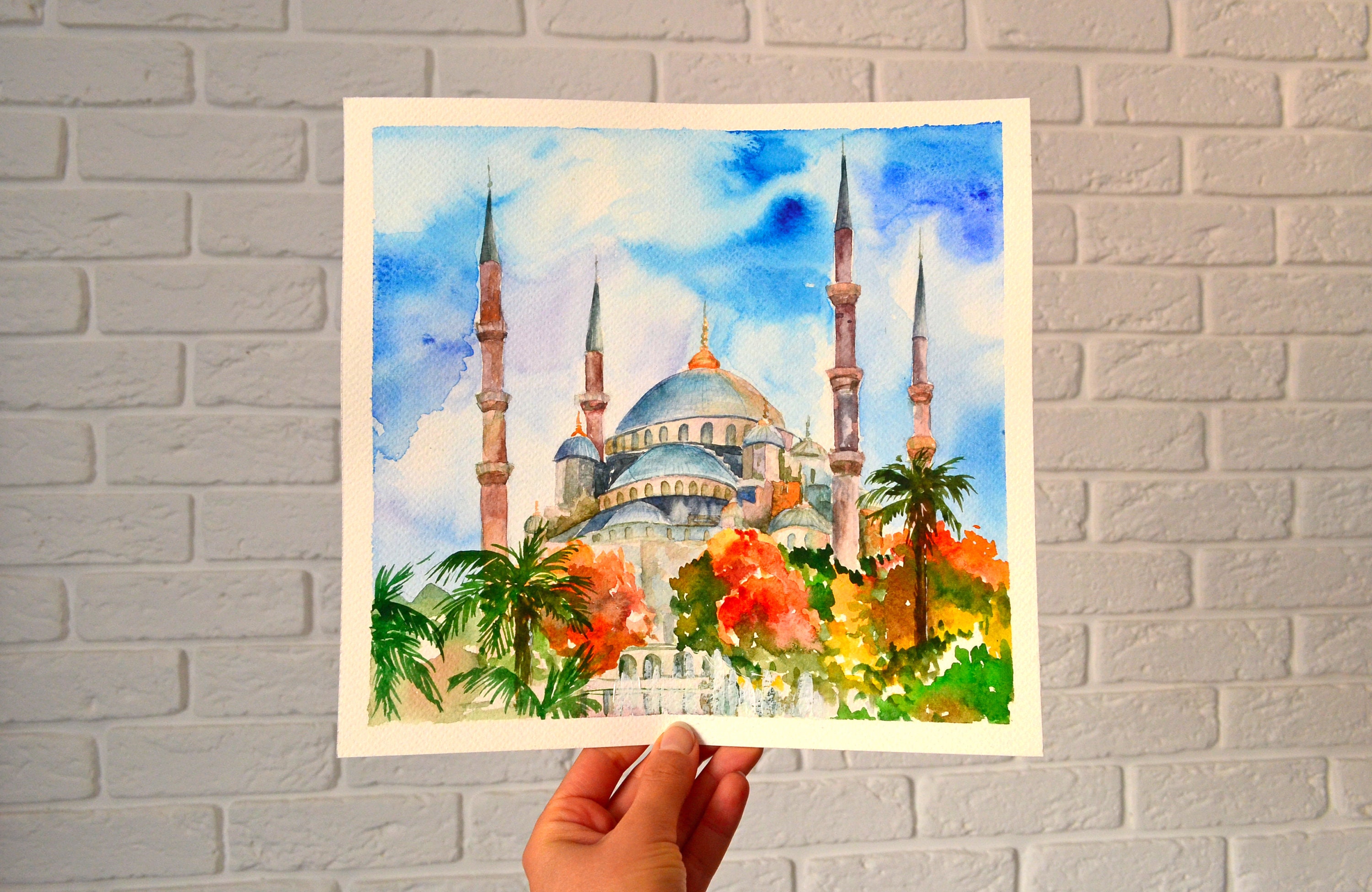 Painting Architecture Turkey Istanbul Blue Mosque Attractions | Etsy