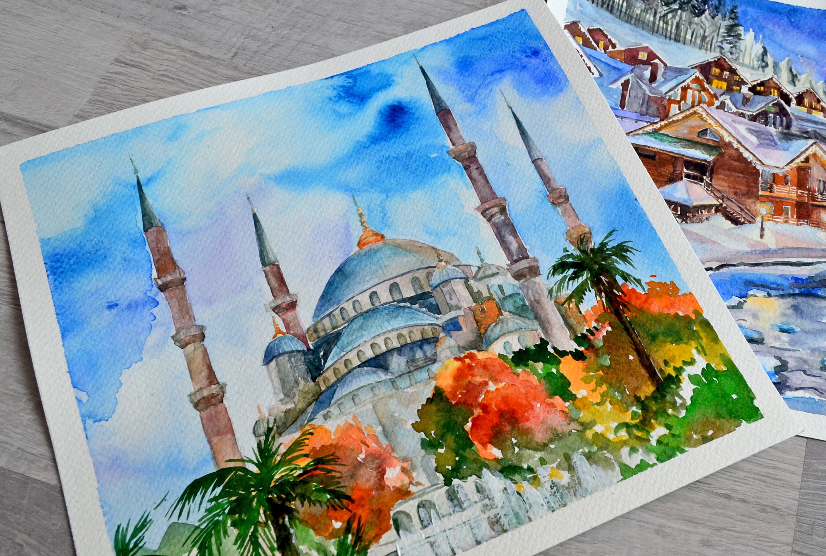 Painting Architecture Turkey Istanbul Blue Mosque Attractions | Etsy