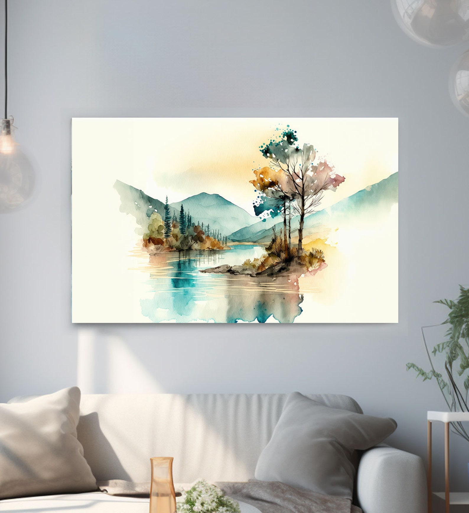 Watercolor Landscape Painting | Calming Colors | Lakes, Mountains and ...
