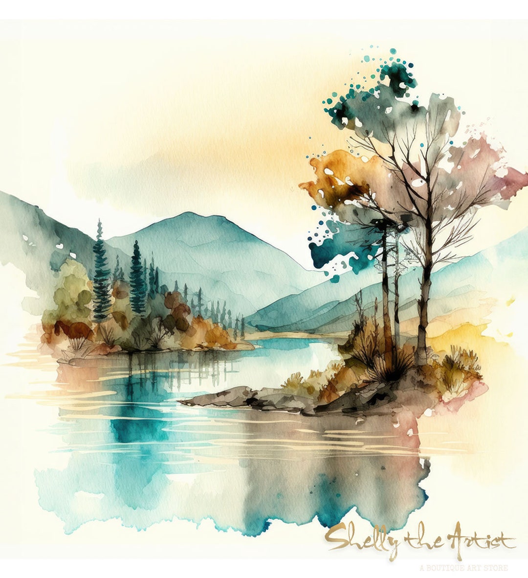 Watercolor Landscape Painting | Calming Colors | Lakes, Mountains and ...