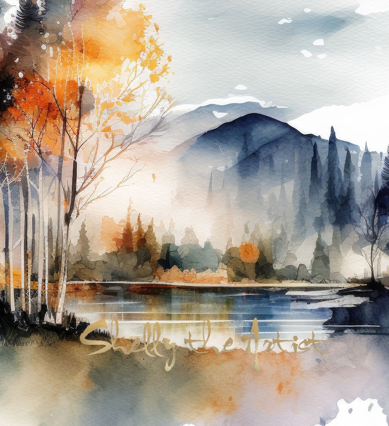 Watercolor Landscape Painting Calming Colors Lakes - Etsy