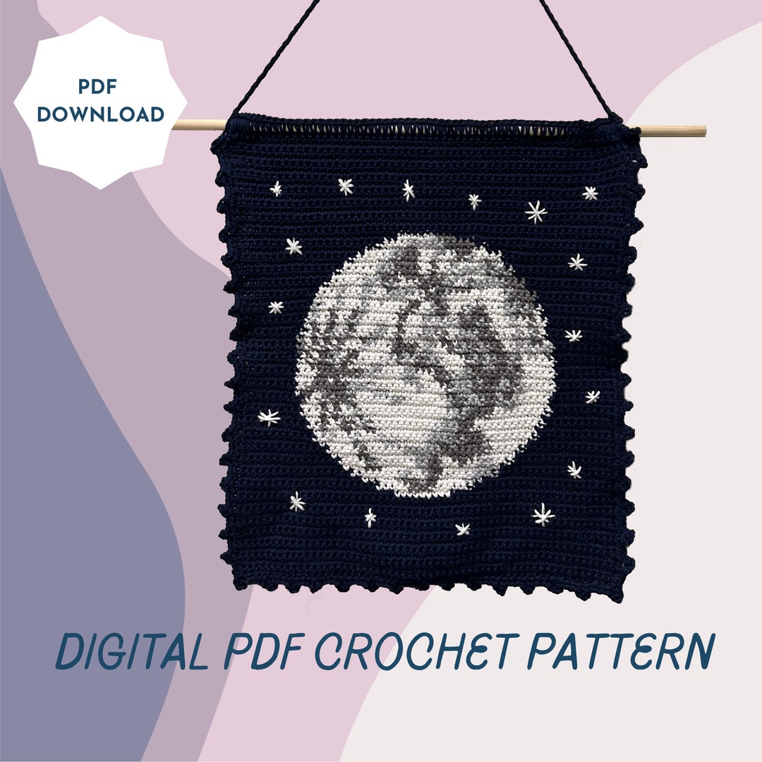 Digital Crochet Pattern Moon, Celestial Crochet Pattern Space Moon ...