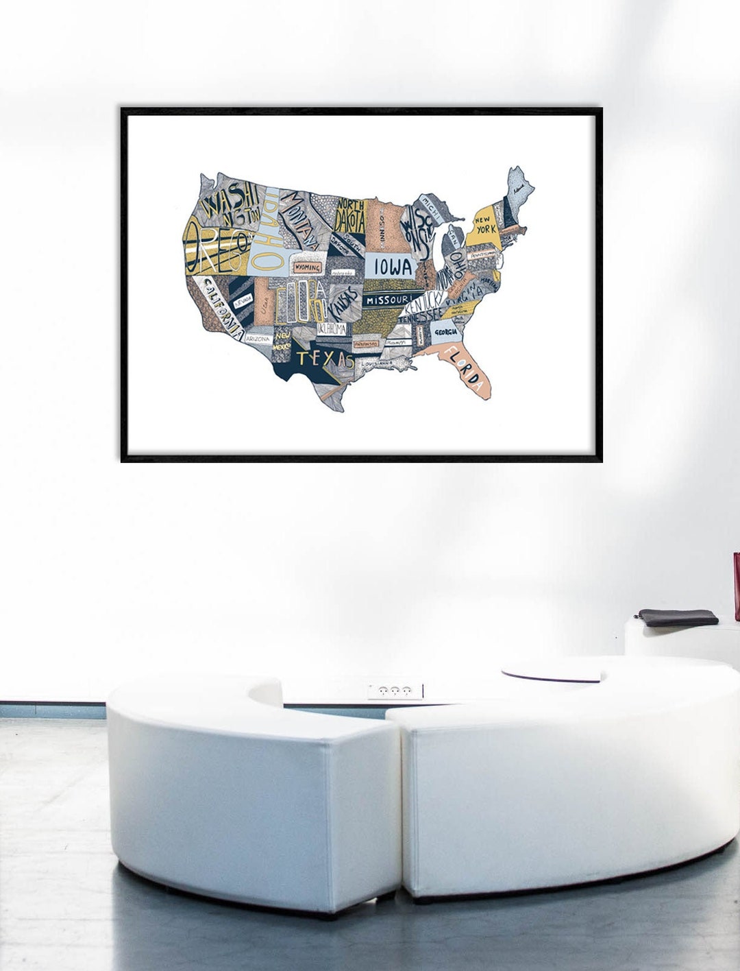 American Map Map of USA Art Print and Canvas United States - Etsy UK