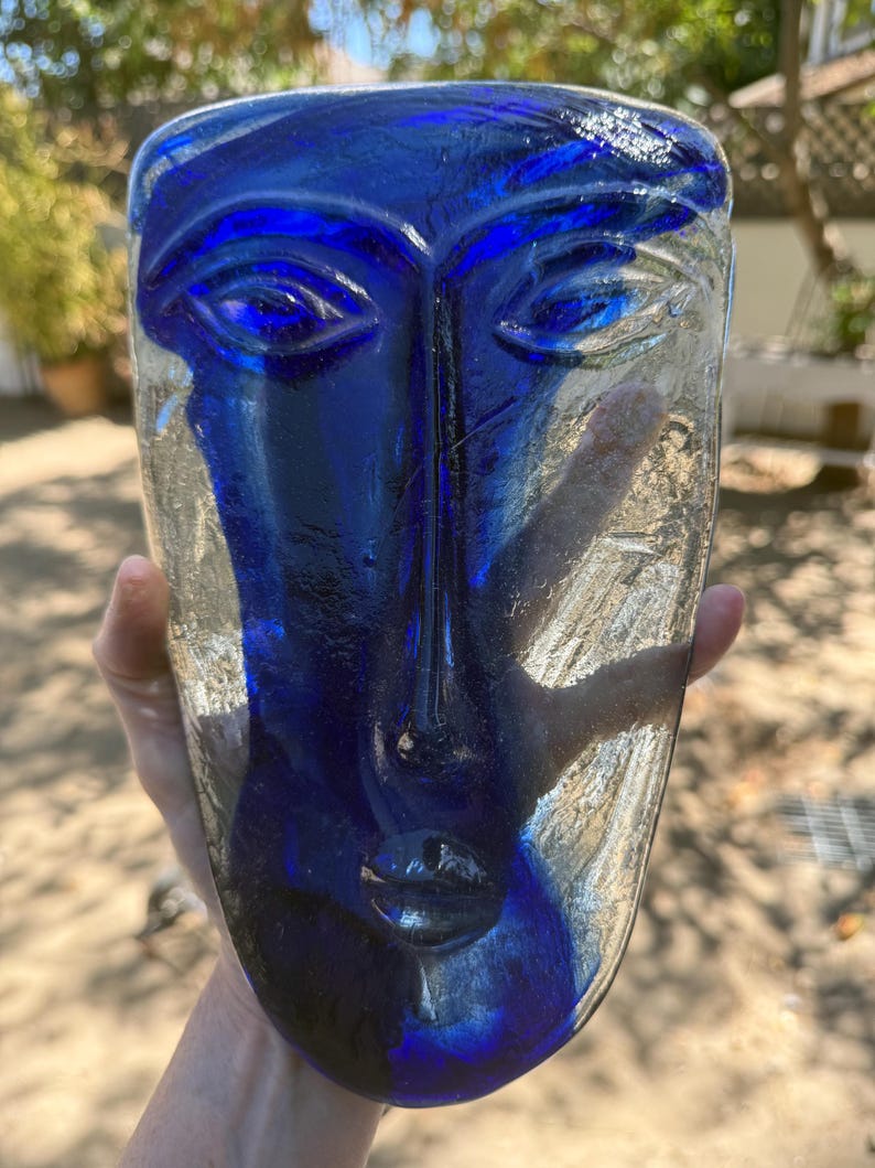 Vintage Jaramillo Brothers of Mexico Art Glass Face Mask Cobalt Blue ...