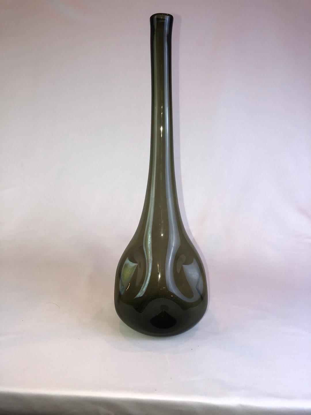 ZELLER Hand Blown Glass Vase: Smoke Olive Dimpled Design - Etsy