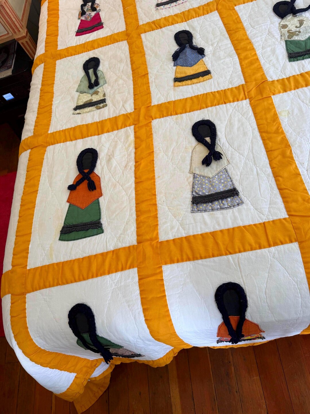 Rare Vintage Hand-sewn Quilt W Lovely Native American Women W Braids ...