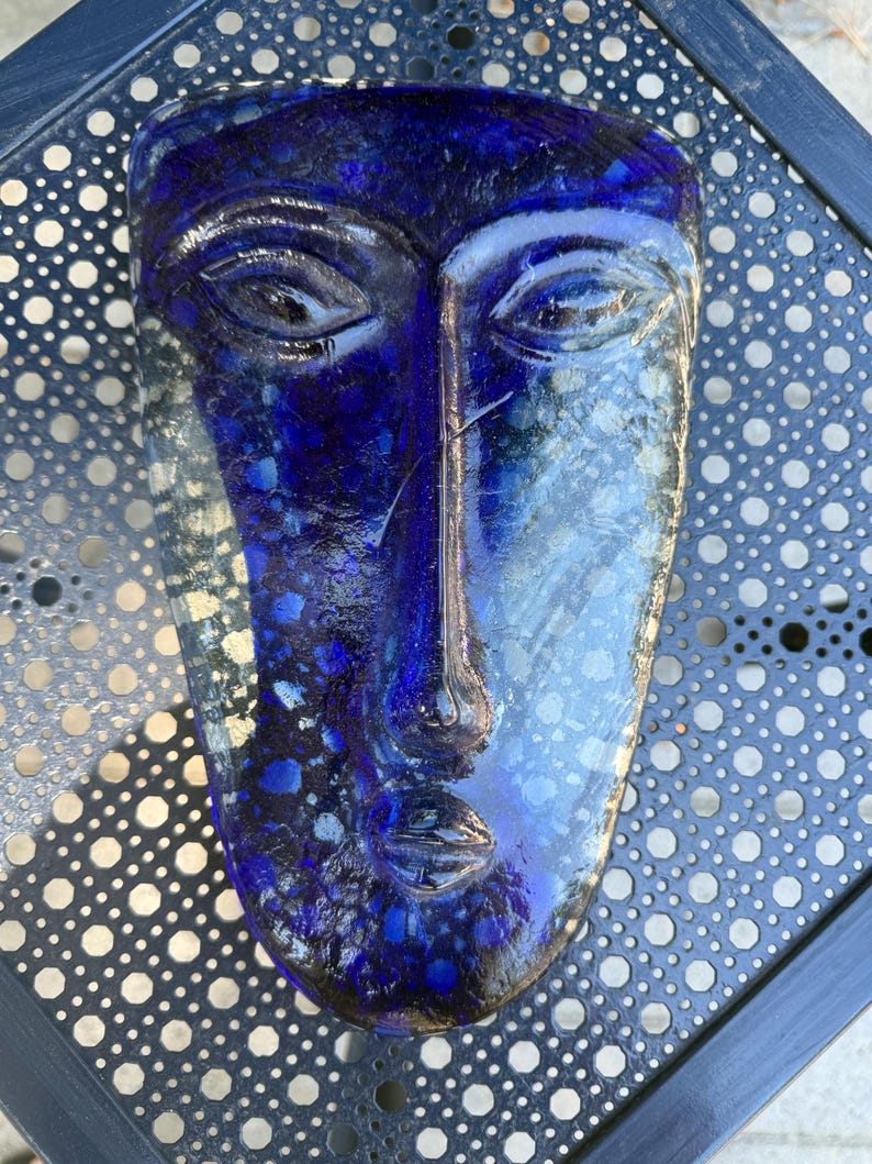 Vintage Jaramillo Brothers of Mexico Art Glass Face Mask Cobalt Blue ...