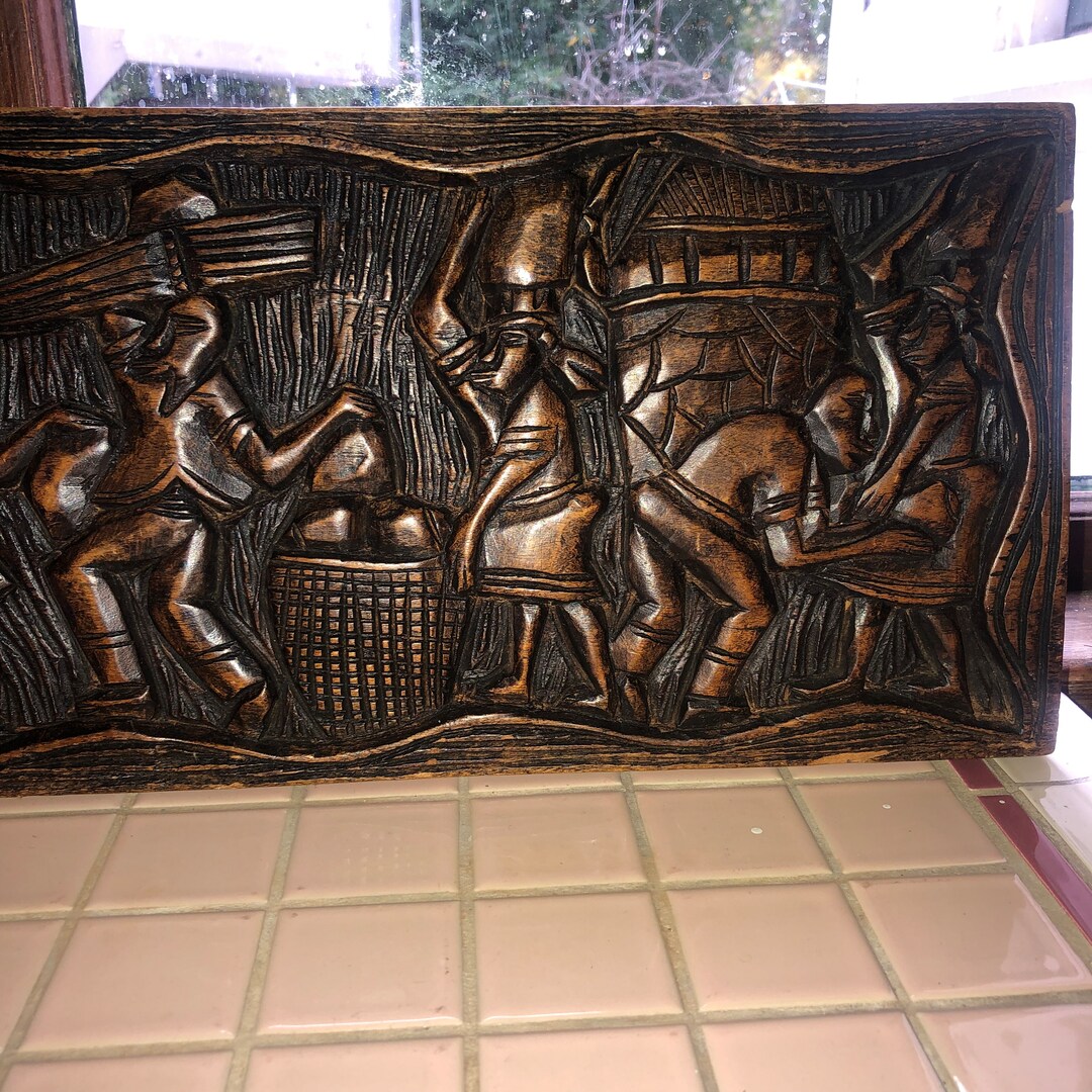Vintage African Hand Carved Wall Art on Wood 1960 - Etsy