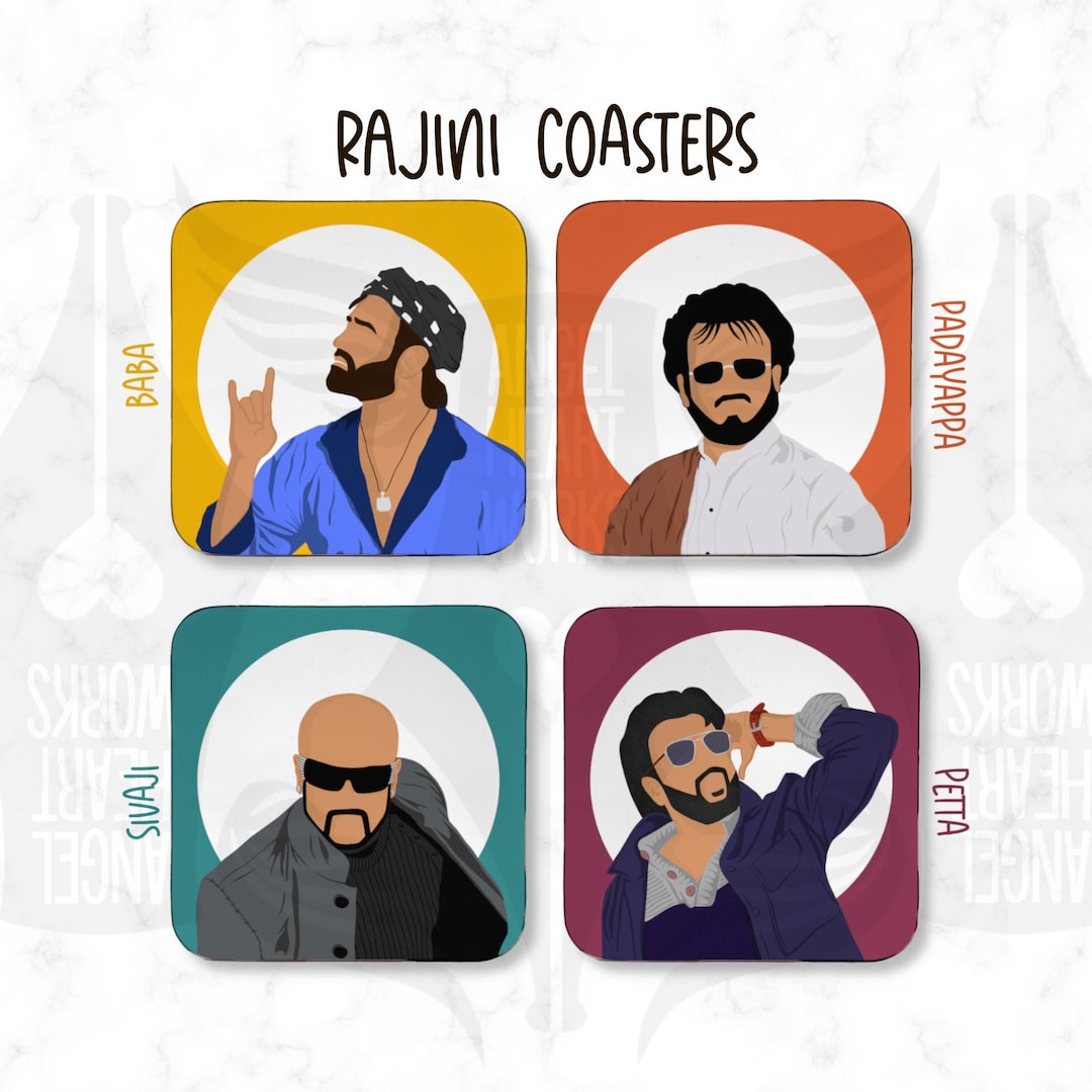 Individual Rajini Coaster Mix & Match Coaster Set, Tamil Movie Lover ...