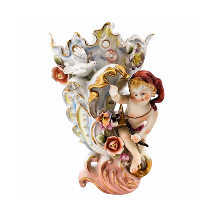 Marked Capodimonte Porcelain Cupid Vase Hand Painted in - Etsy
