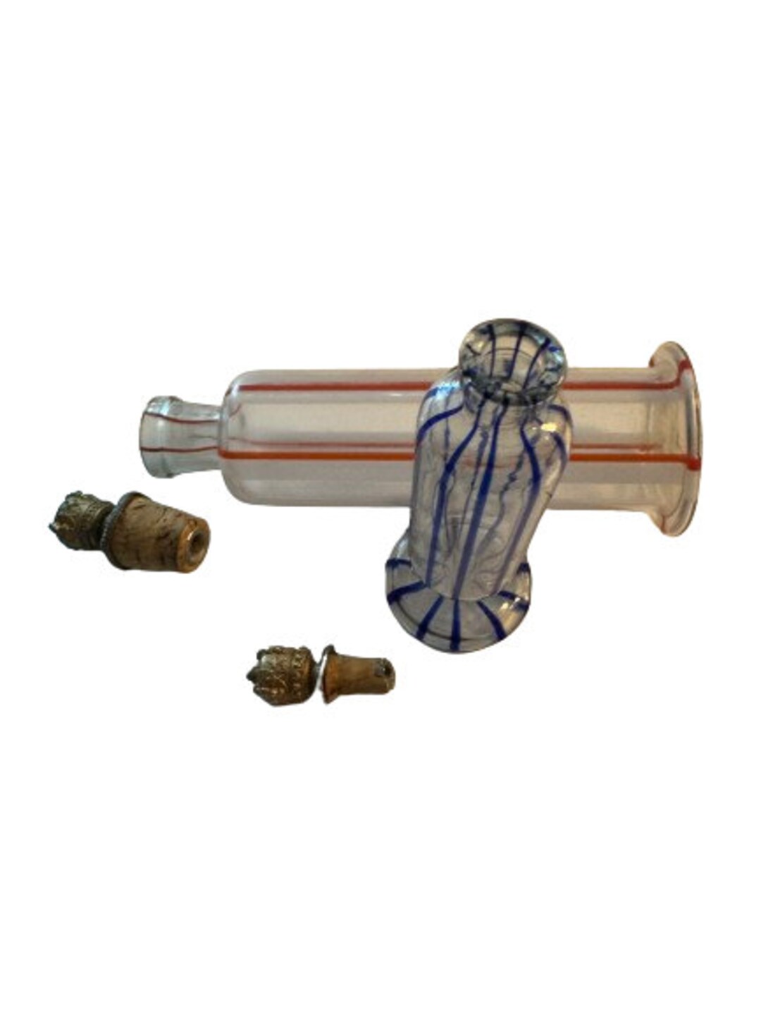 2x Ribbon Glass Perfume Bottles | Crown Cork Stoppers | Vintage - Etsy