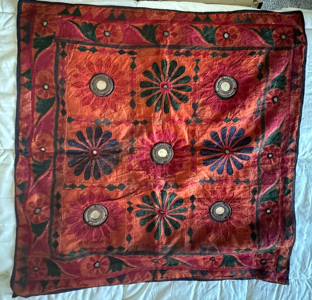 Antique Hand Created Bread Cloth | Rust Orange, Fuchsia, Navy Blue ...