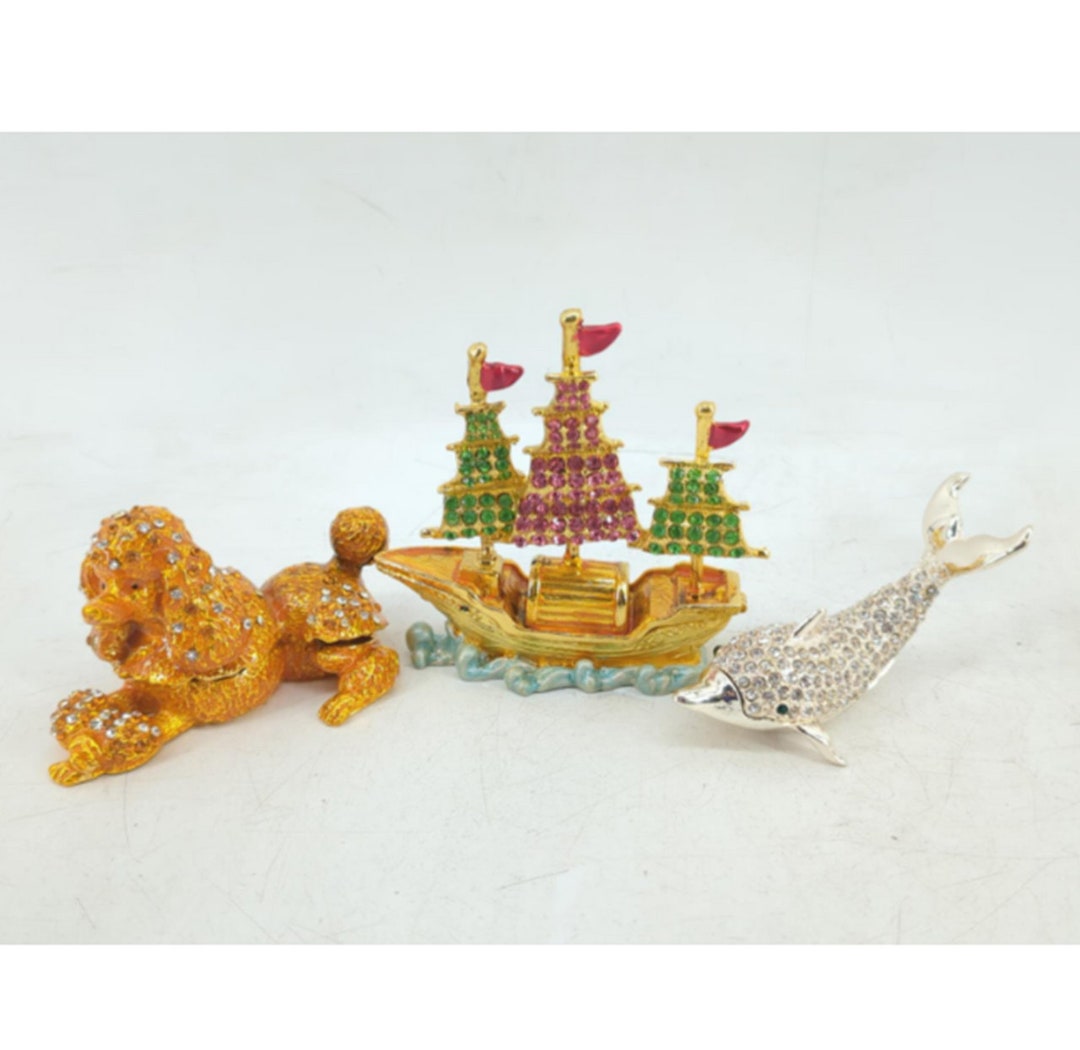 Sailing Ship Crystal Studded Hinged Jewelry Box | Vintage - Etsy