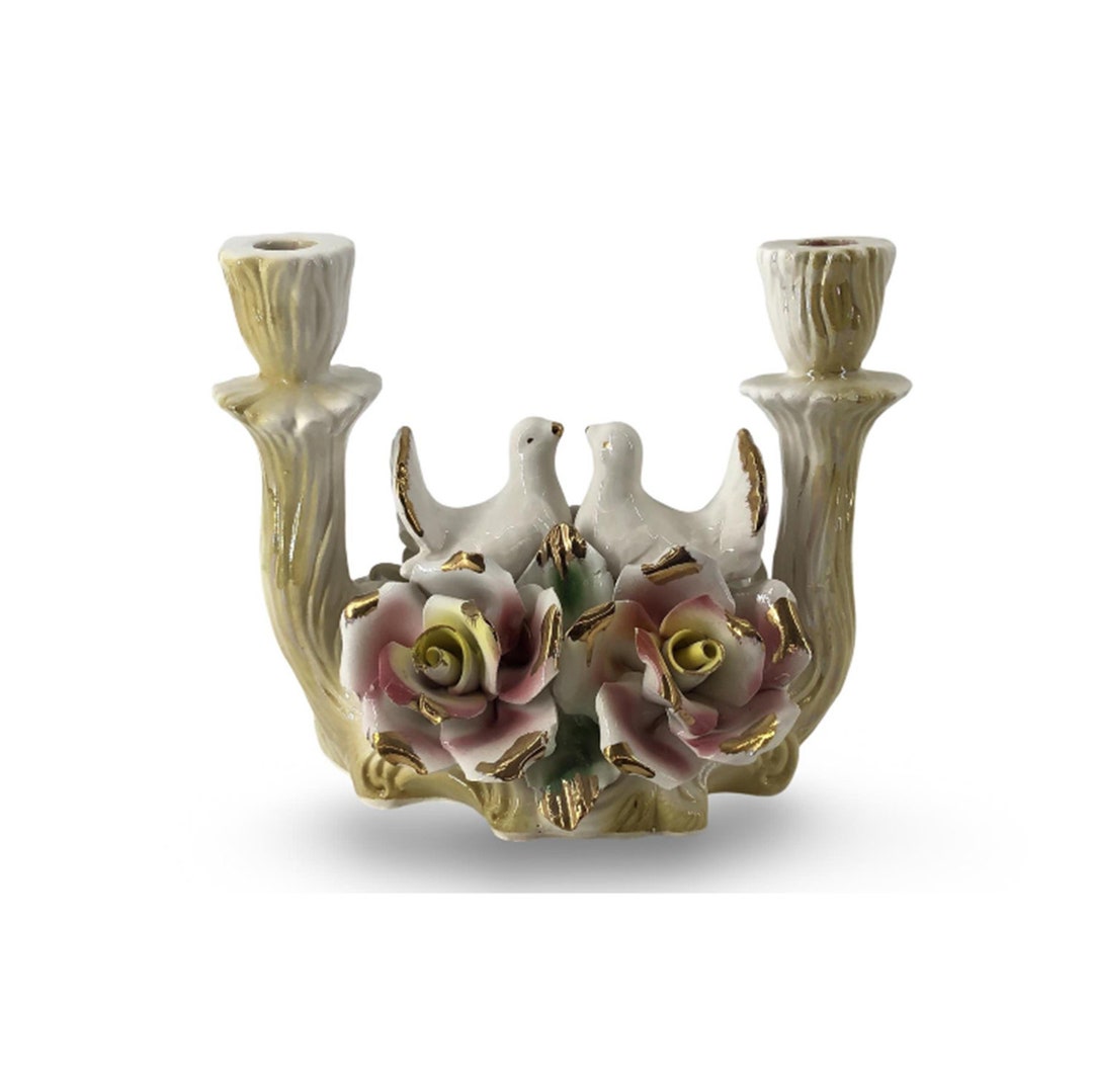Capodimonte Dove and Rose Candelabra | 8” H | Made in Italy | Vintage ...