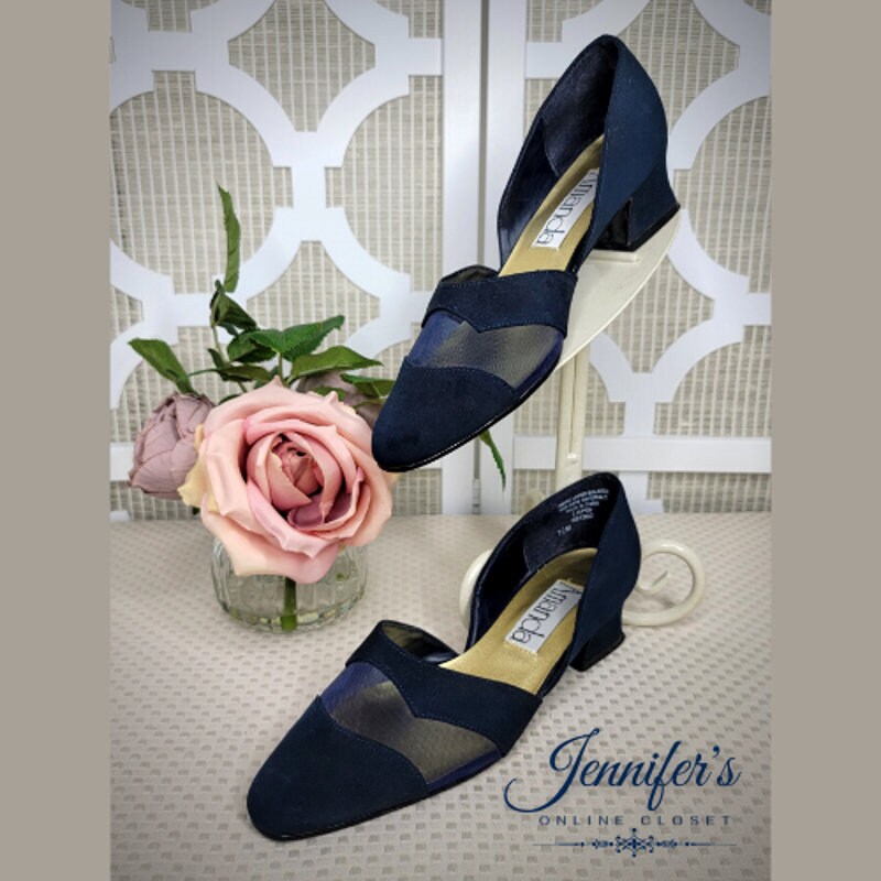 Amanda Vintage Dark Blue Mesh Cut Out Low Heels Size 7.5 - Etsy