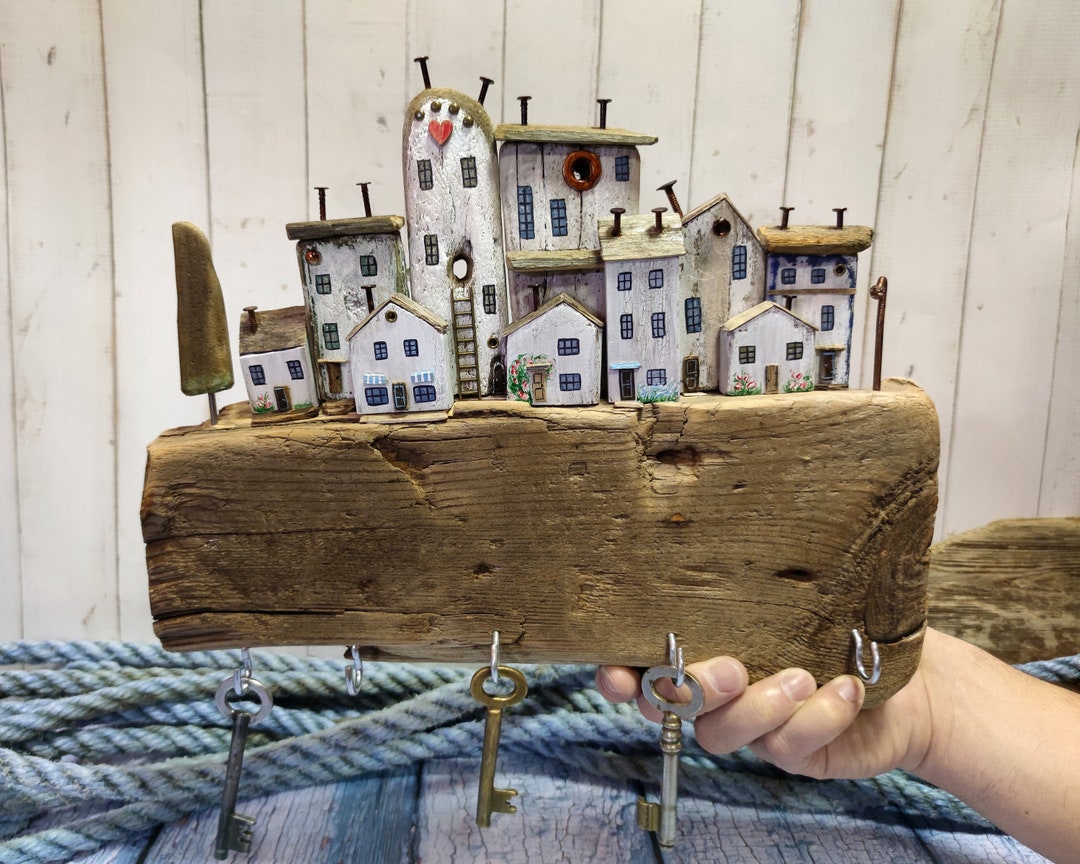 Driftwood Big White Key Holder Cottages Wall Hanging Driftwood Decor ...