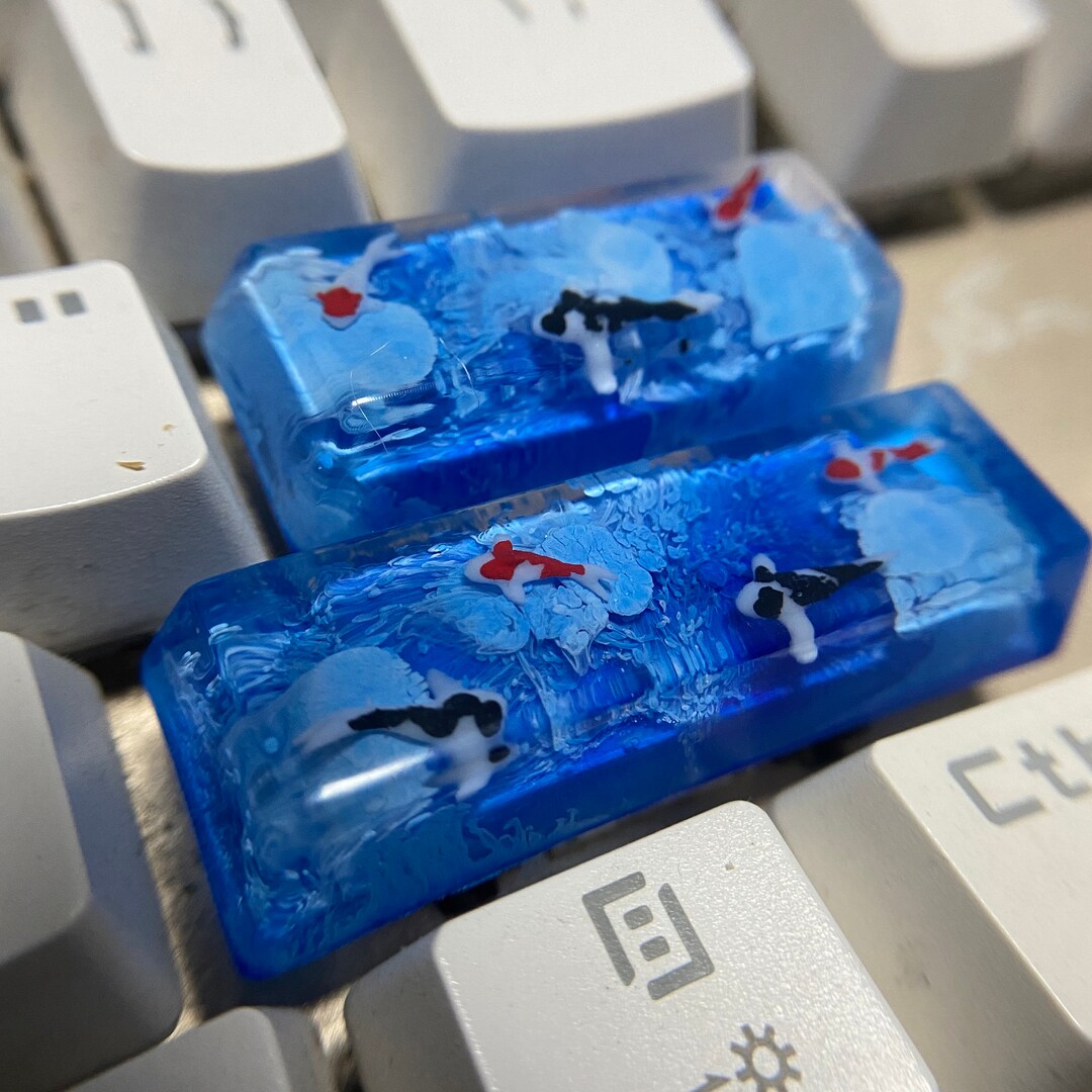 Suitable for Cherry Esc/spacebar/entr Blue Keycap Handmade Koi Resin ...