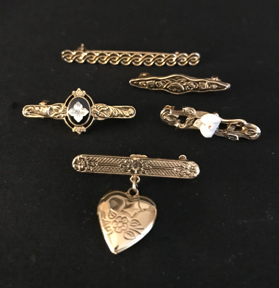 Choice of One of Five Vintage Midcentury Gold Toned Bar Pins, 1970s Bar ...