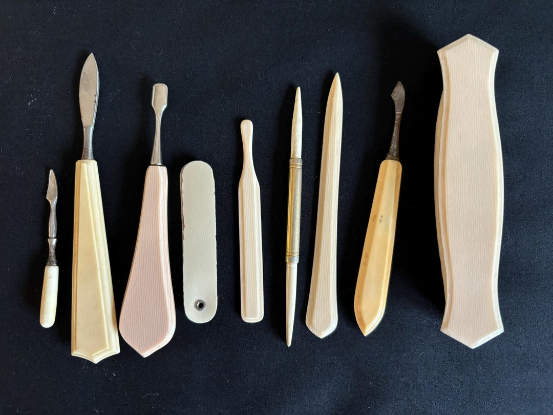Vintage Celluloid Manicure Tools, Nine Pieces, Art Deco Design - Etsy