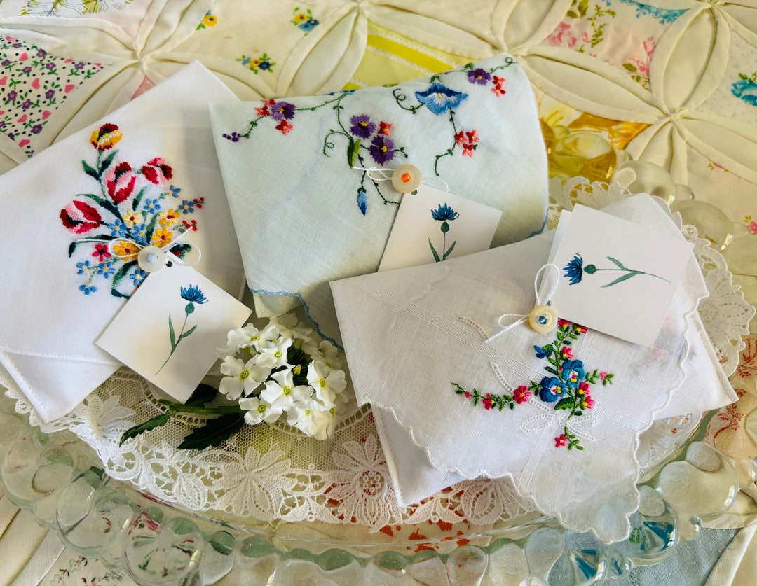 Colorful Embroidered Drawer Sachets Made From Vintage Hankies, Lavender ...
