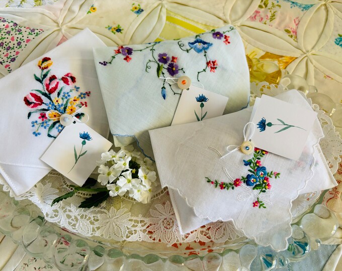 Colorful Embroidered Drawer Sachets Made From Vintage Hankies, Lavender ...