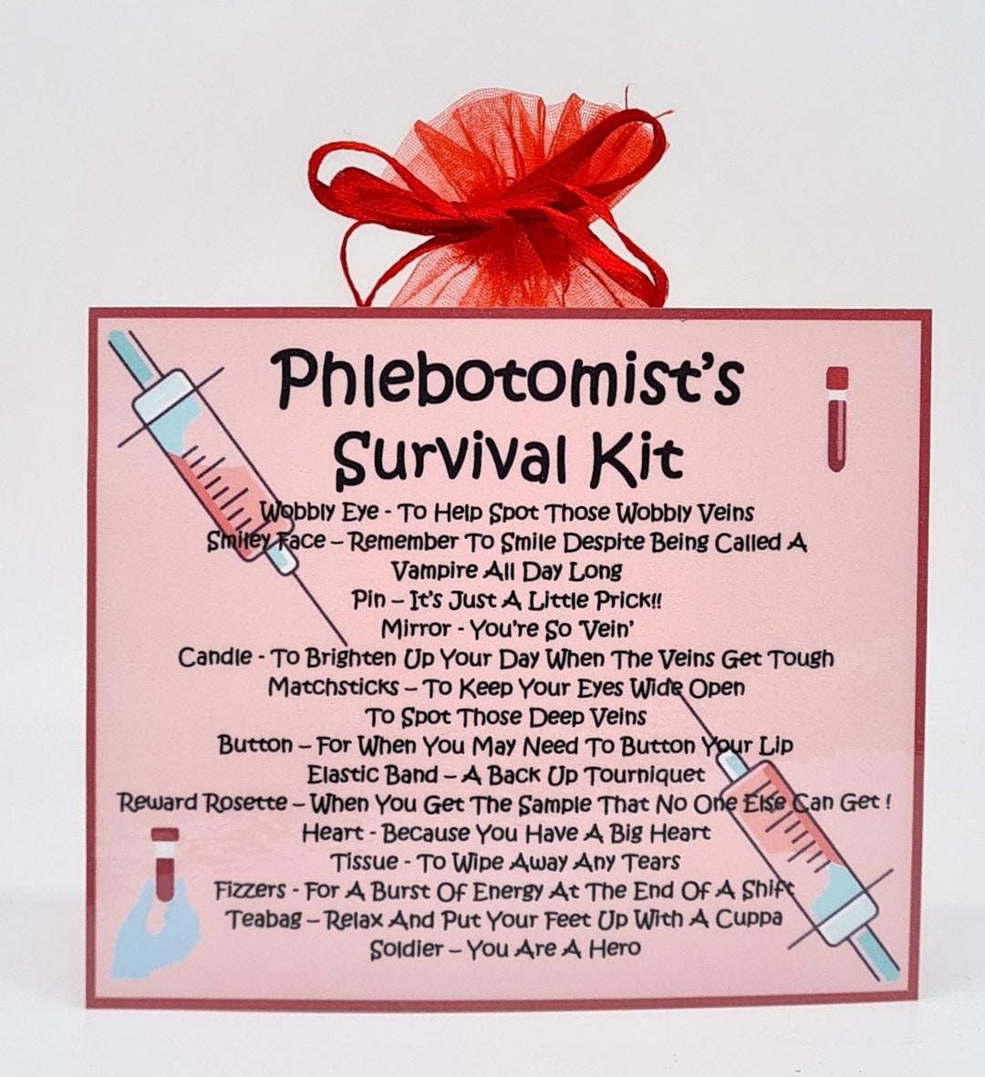 Phlebotomists Survival Kit Fun Novelty Gift & Card Birthday Present ...