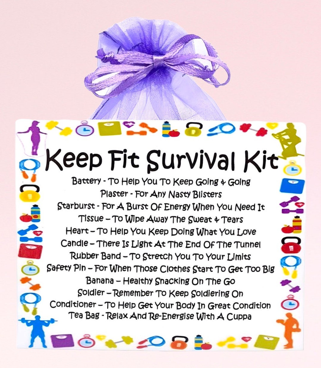 Keep Fit Survival Kit ~ Fun Novelty Gift & Card Alternative | Birthday ...