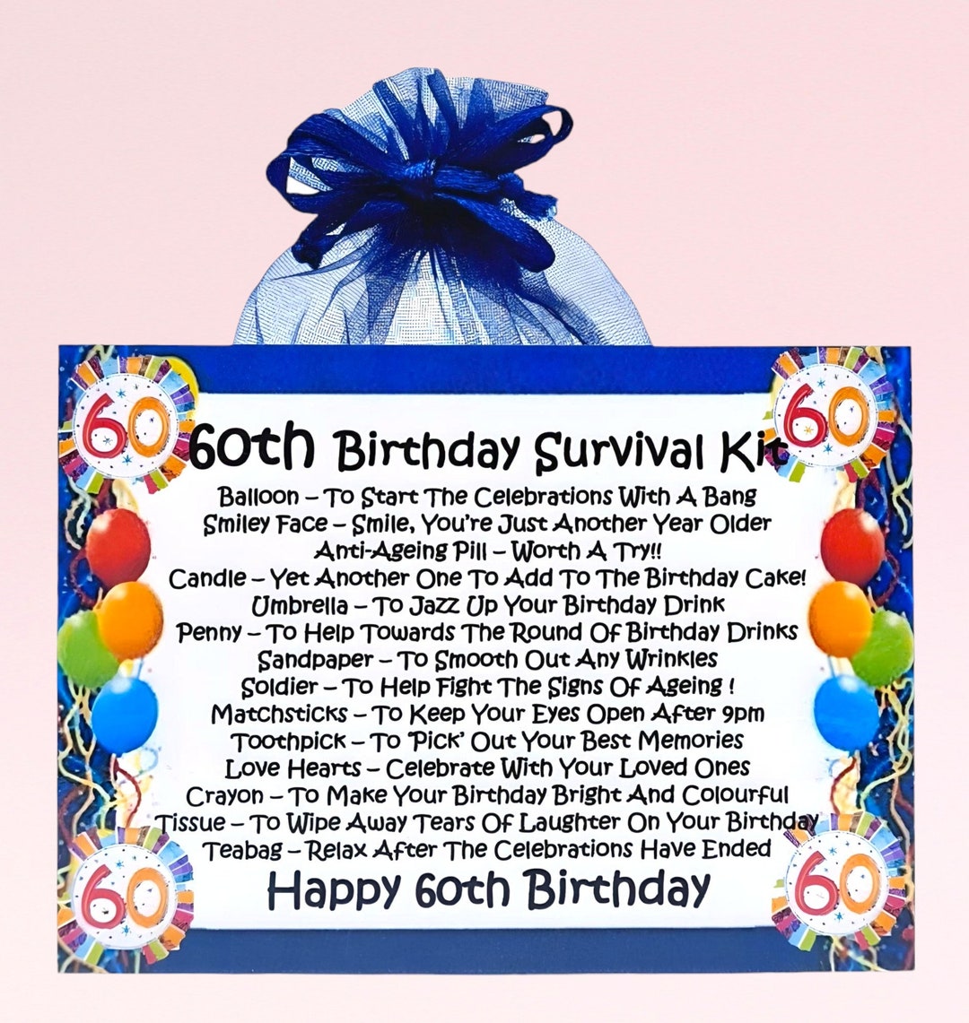 60th Birthday Survival Kit (blue) ~ Fun Novelty Gift & Greetings Card ... 60th Birthday Survival Kit (blue) ~ Fun Novelty Gift & Greetings Card ...