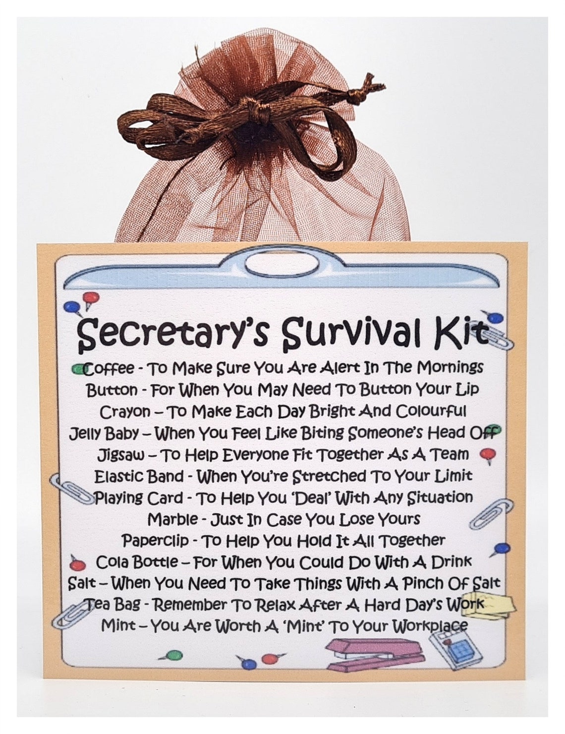 Secretary's Survival Kit ~ Fun Novelty Gift & Card Alternative ...