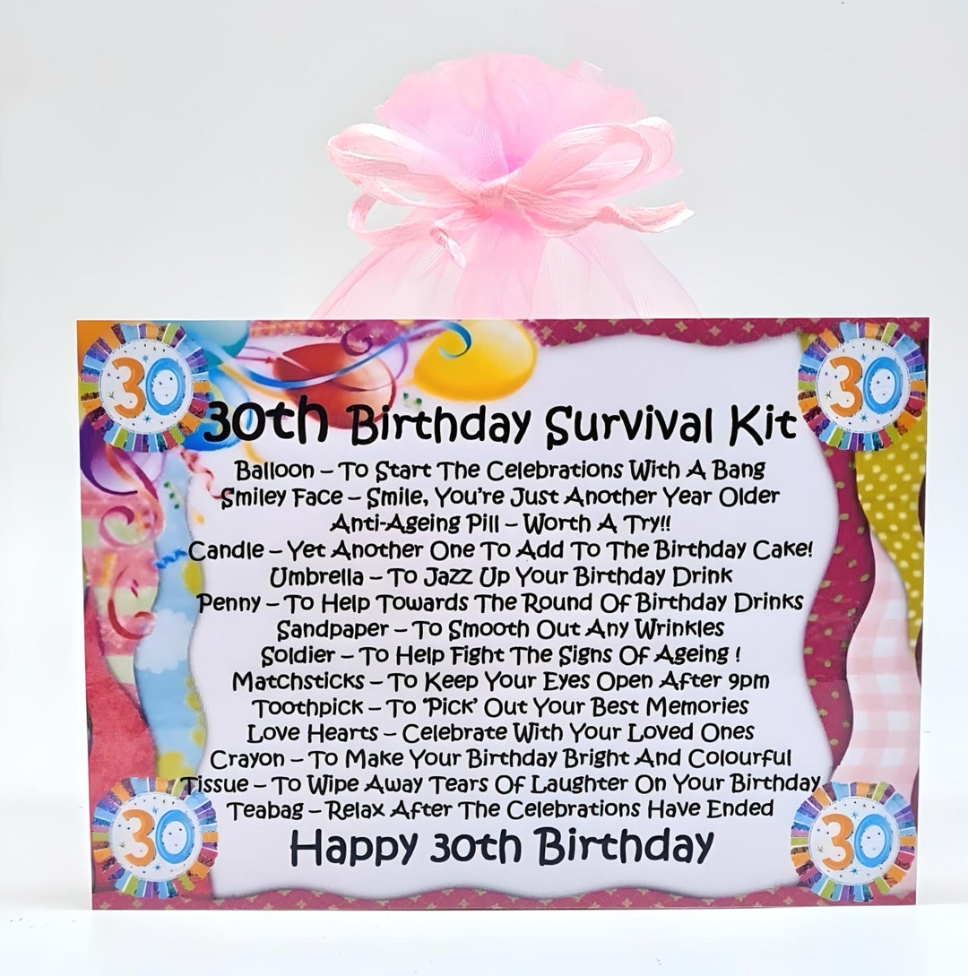 30th Birthday Survival Kit pink Fun Novelty Gift & Greetings Card All ...