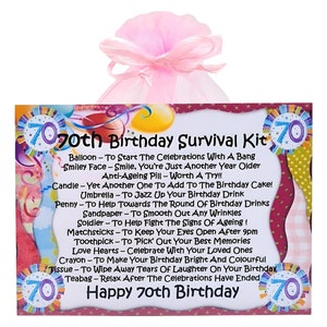 70th Birthday Survival Kit (pink) ~ Fun Novelty Gift & Greetings Card ...