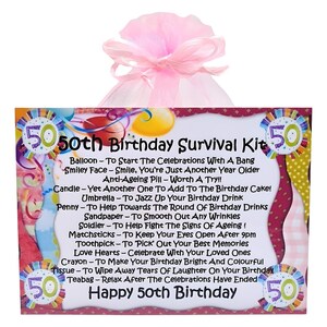 50th Birthday Survival Kit (pink) ~ Fun Novelty Gift & Greetings Card ...